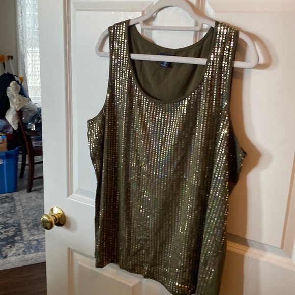 Chaps | Tops | Army Green Color Sequined Top | Poshmark